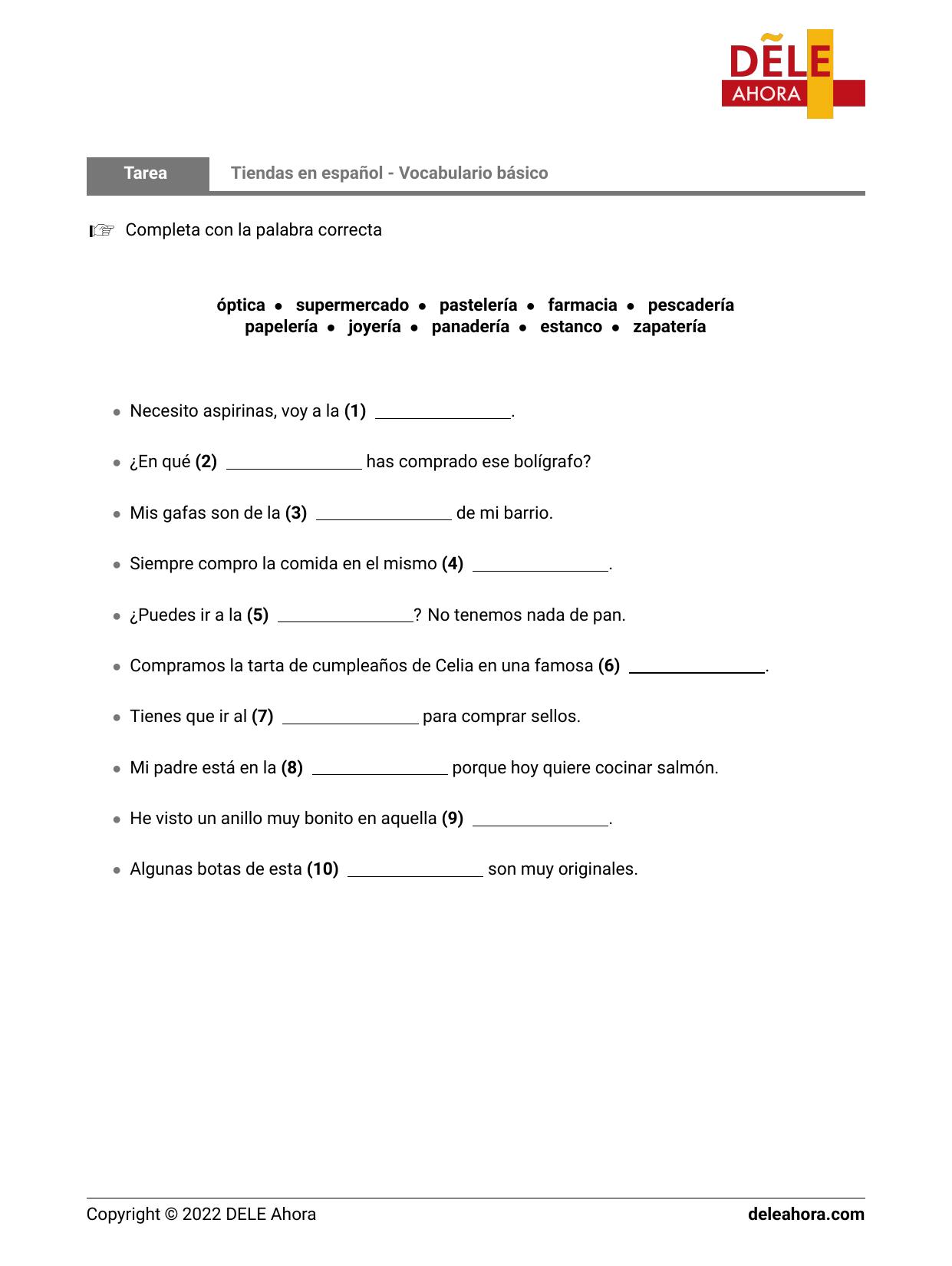 Tiendas en español - Vocabulario básico | Vocabulario