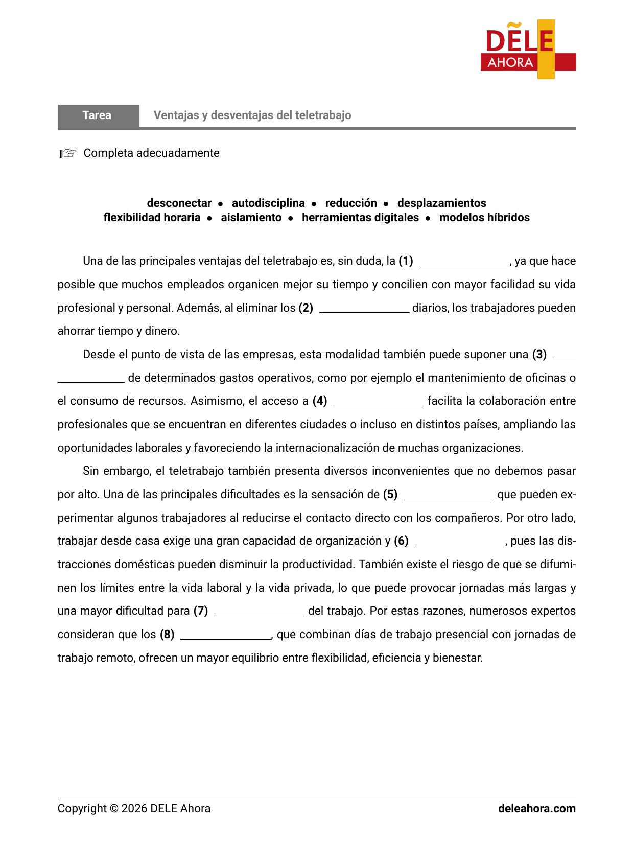 Ventajas y desventajas del teletrabajo | Vocabulario