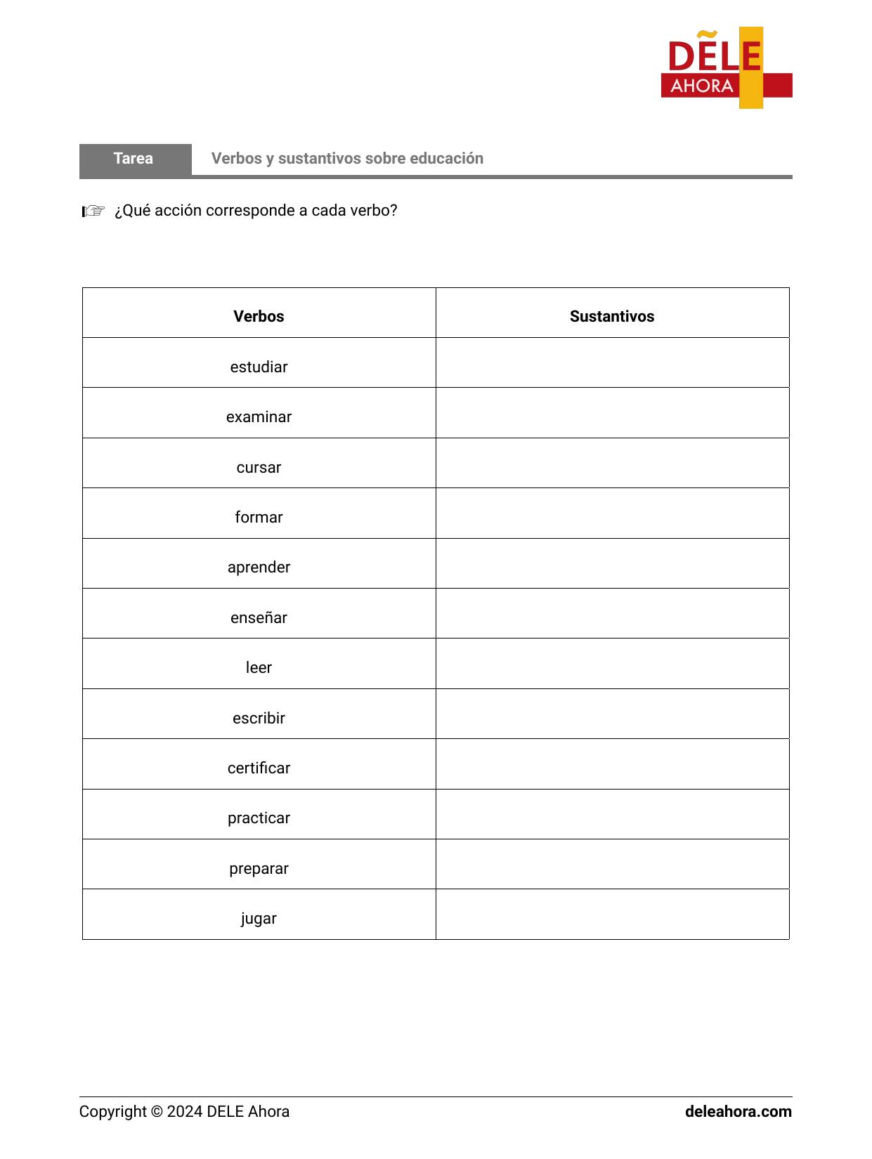 Verbos y sustantivos sobre educación | Vocabulario