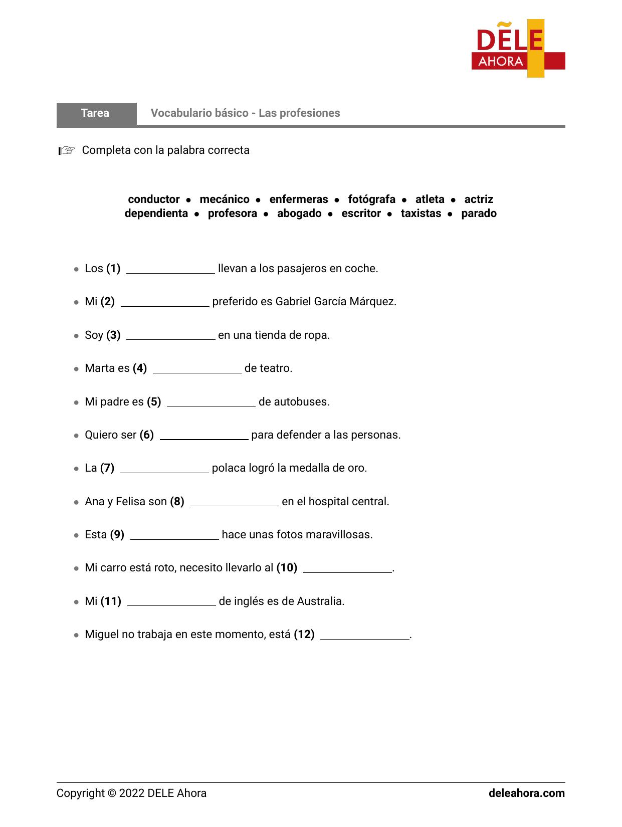 Vocabulario básico - Las profesiones | Vocabulario