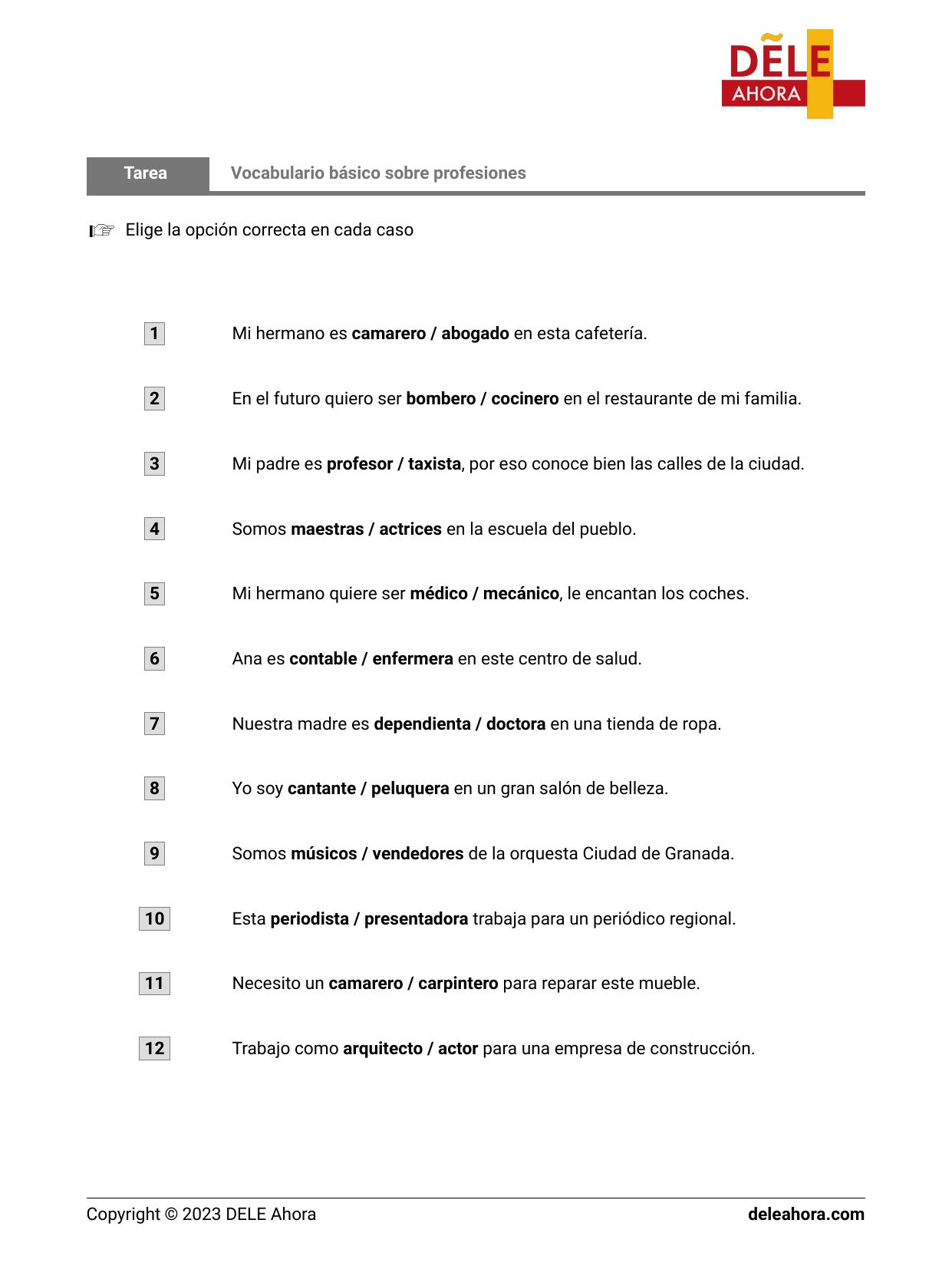 Vocabulario básico sobre profesiones | Vocabulario