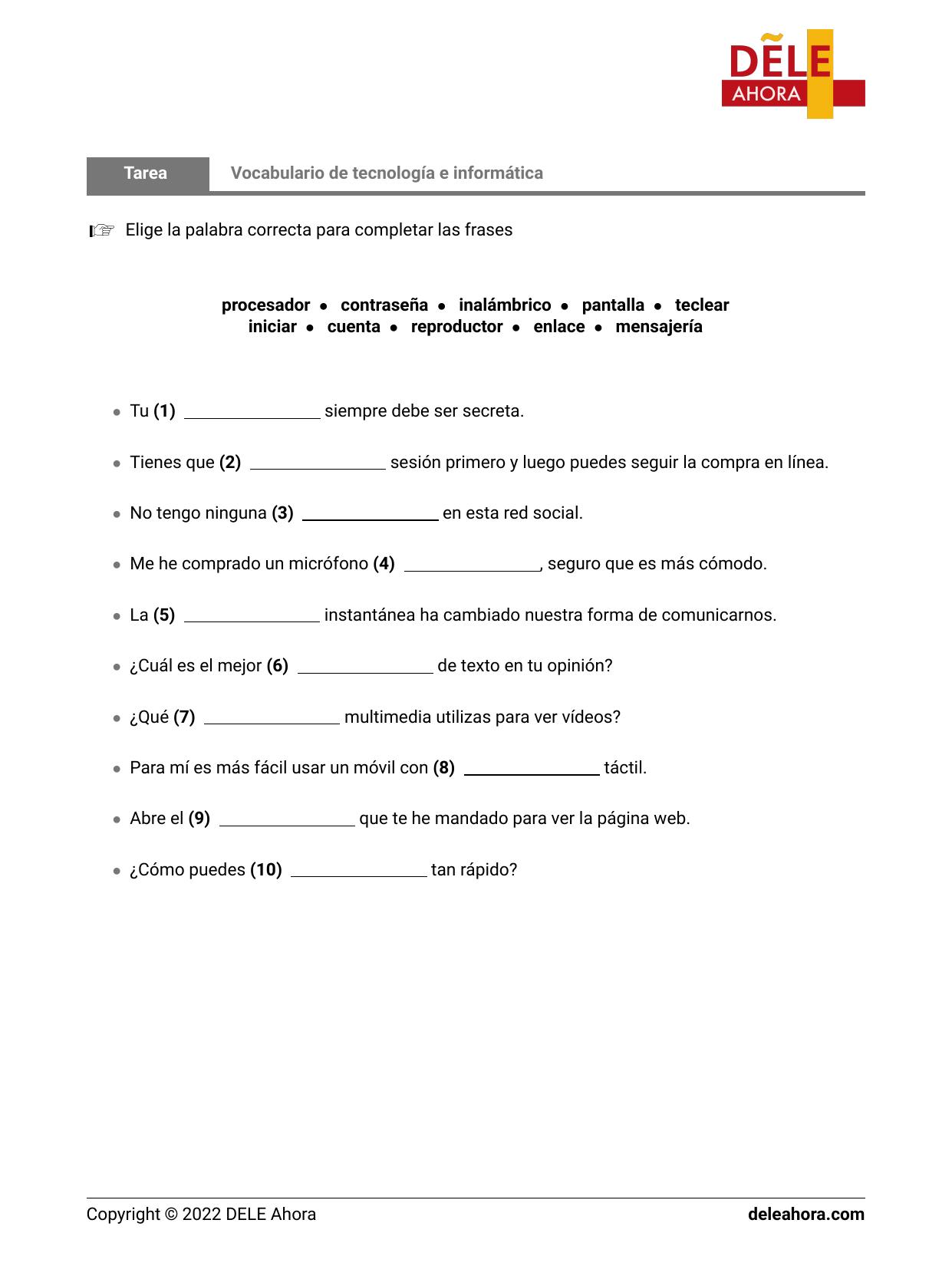 Vocabulario de tecnología e informática | Vocabulario