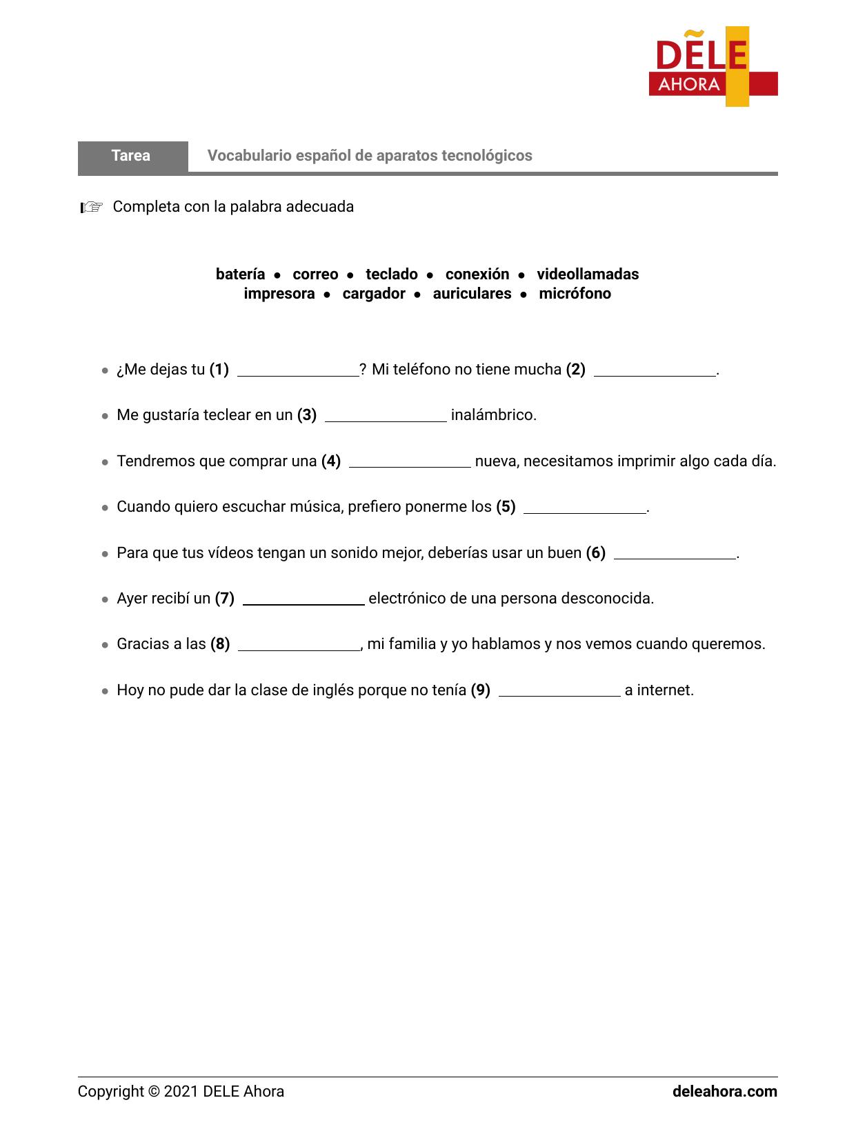 Vocabulario español de aparatos tecnológicos | Vocabulario